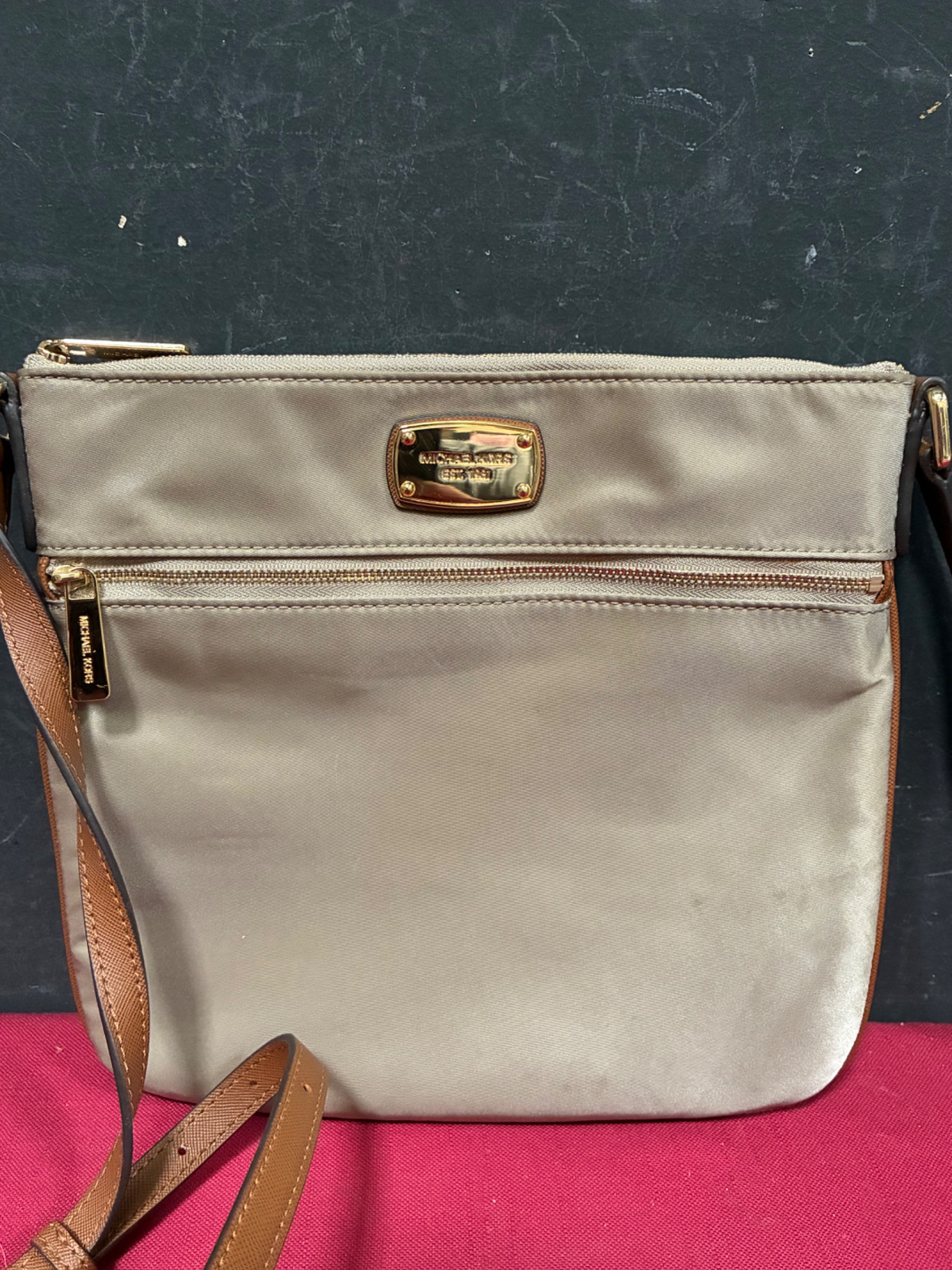 Michael Kors Tan Nylon Crossbody Bag with Gold-Tone Hardware | Anchor Point