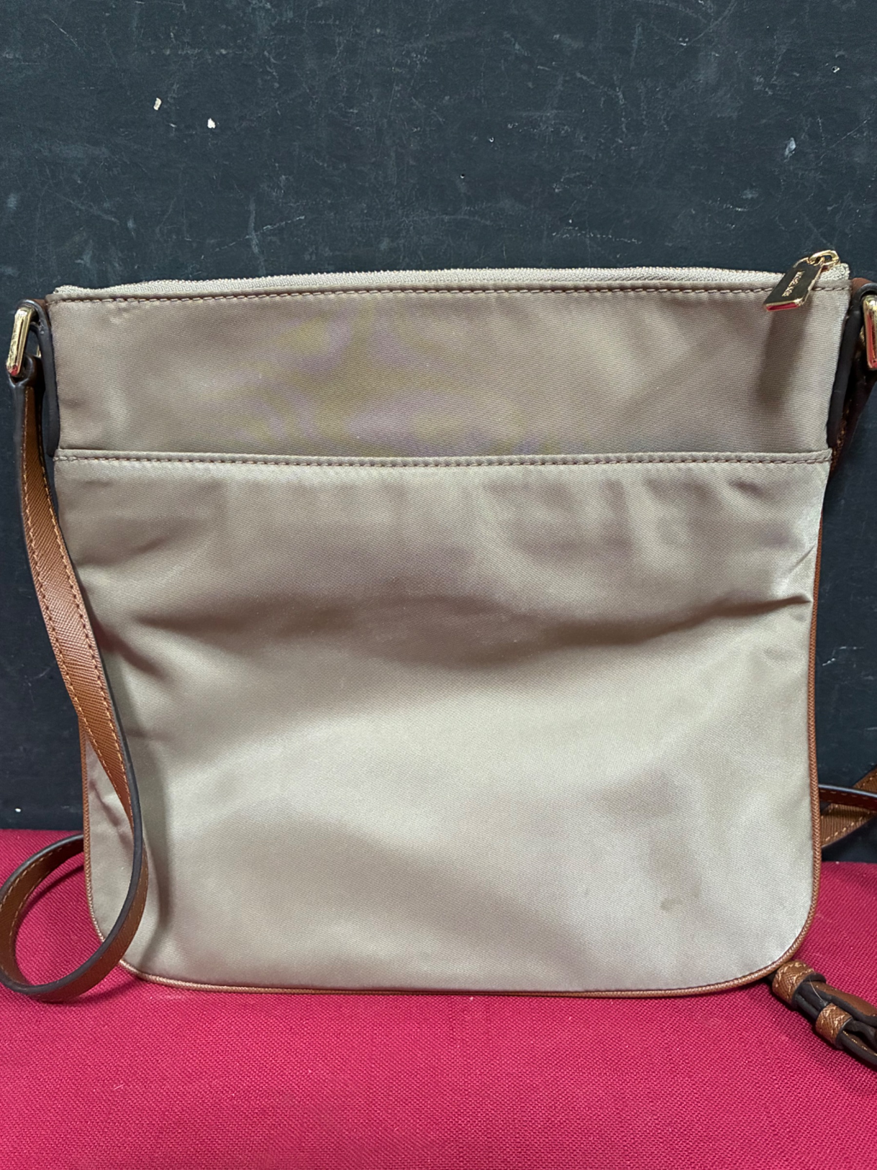 Michael Kors Tan Nylon Crossbody Bag with Gold-Tone Hardware | Anchor Point